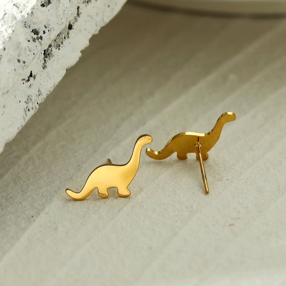 DINO: Dinosaur Stud Earrings in Gold