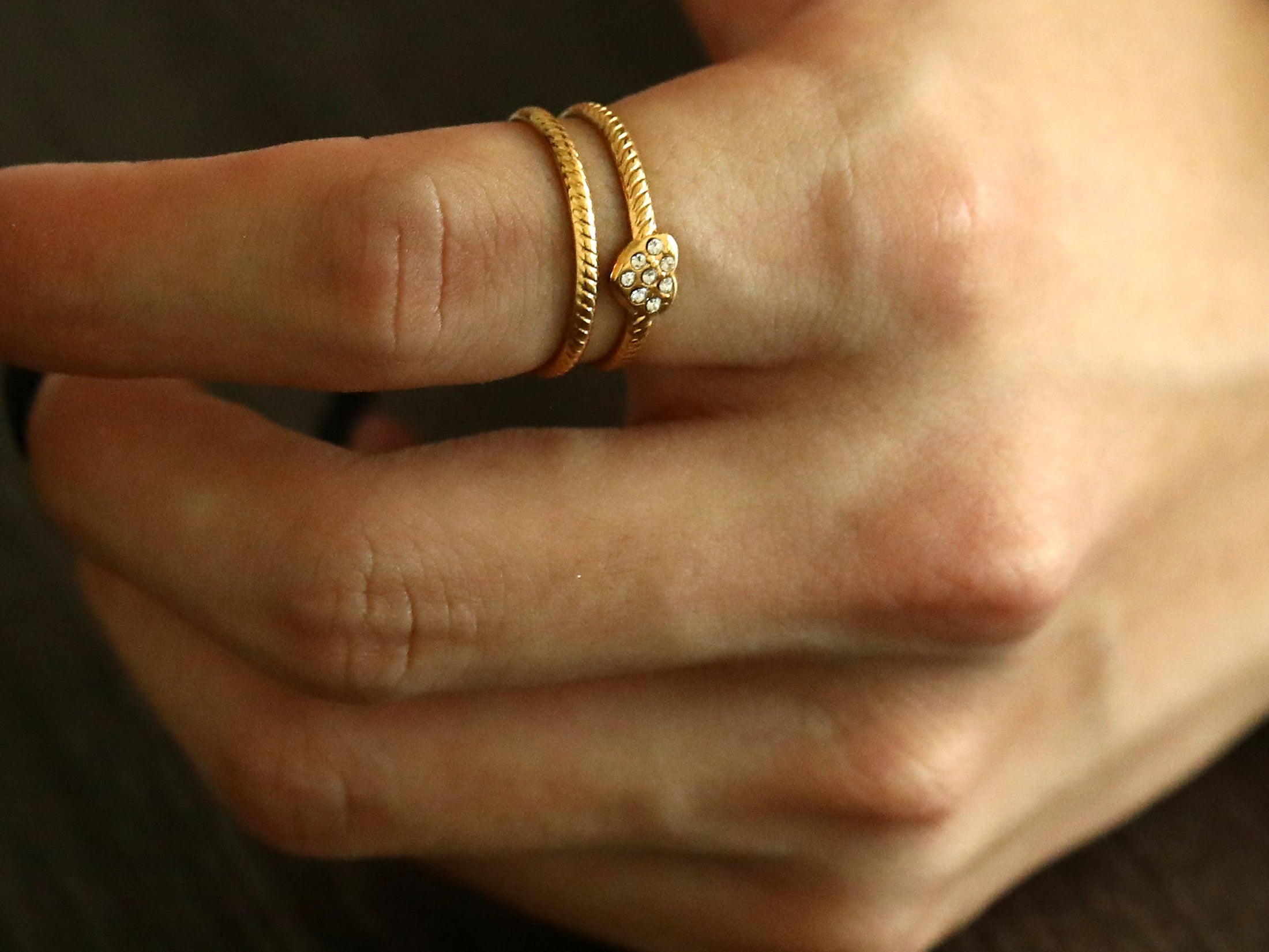 RENEE Double Stacked Zirconia Embellished Heart Ring